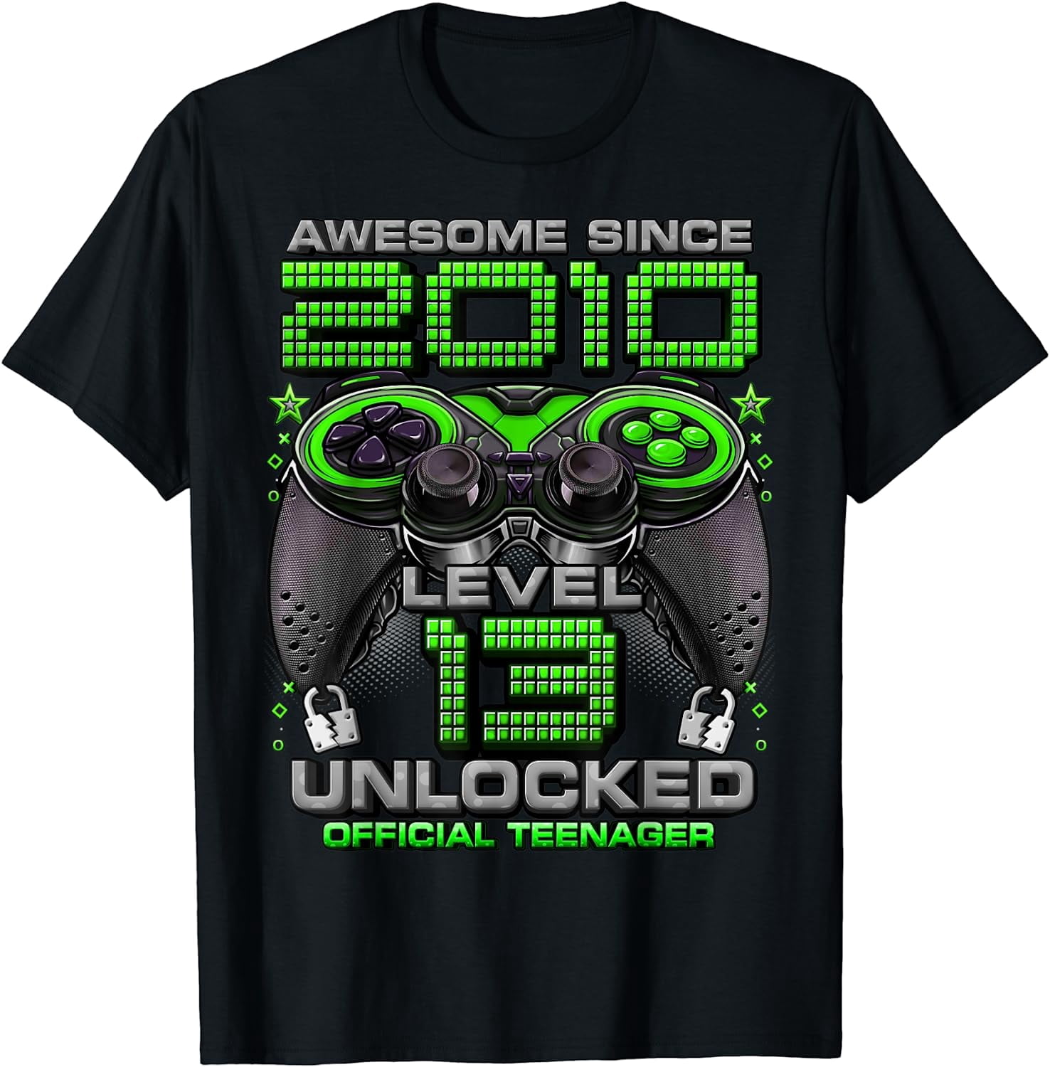 Level 13 Unlocked Awesome Since 2010 13th Birthday Gaming T-Shirt T ...