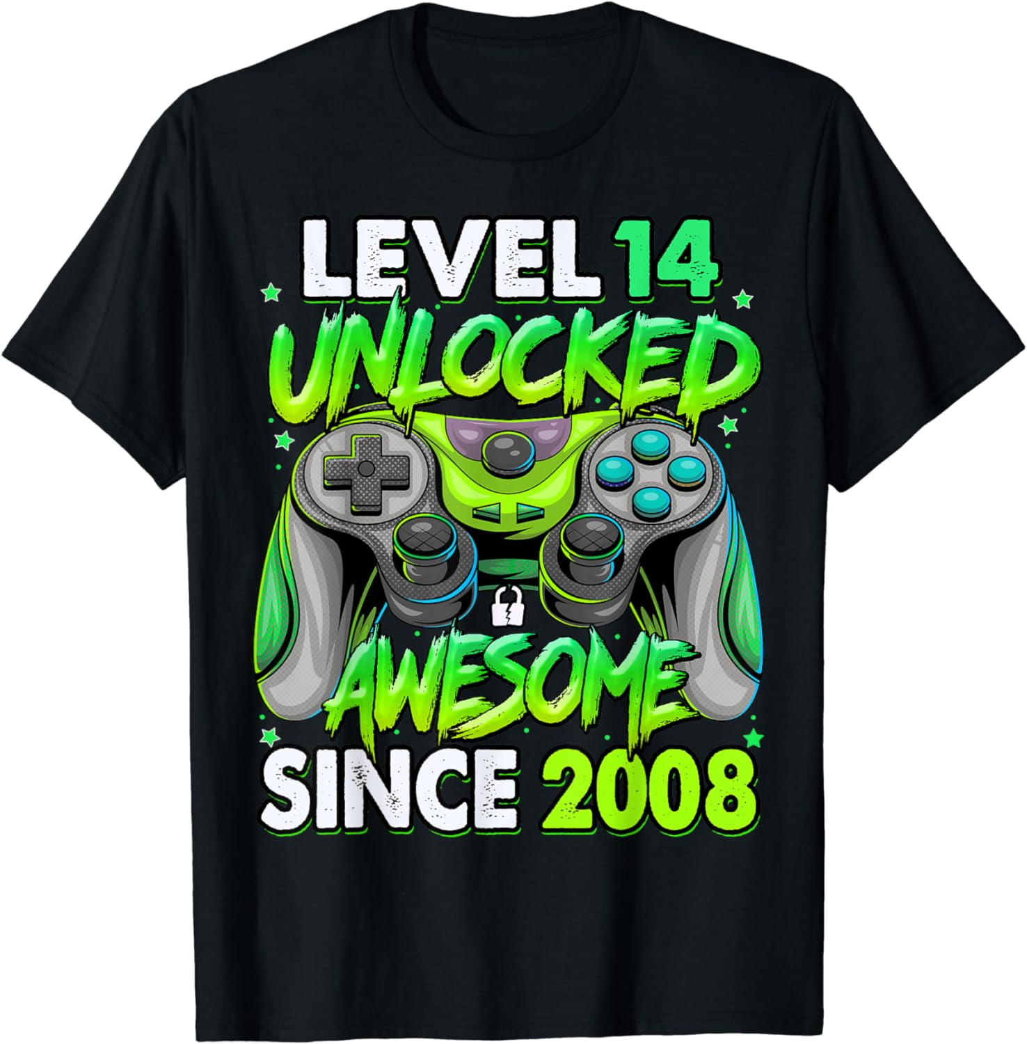 Level 14 Unlocked Awesome Since 2008 14th Birthday Gaming T-Shirt ...