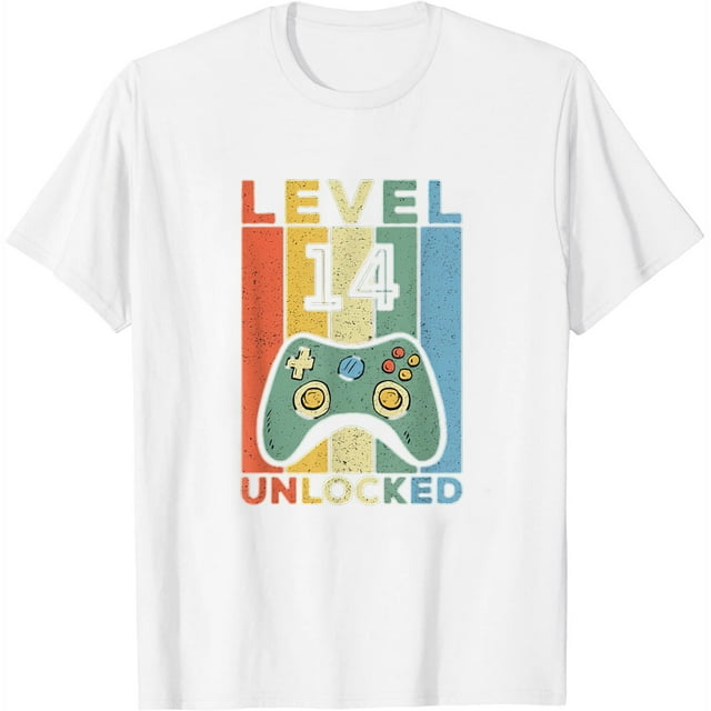 Level 14 Unlocked Video Gamer Retro 14th Birthday Gift Womens T-Shirt ...