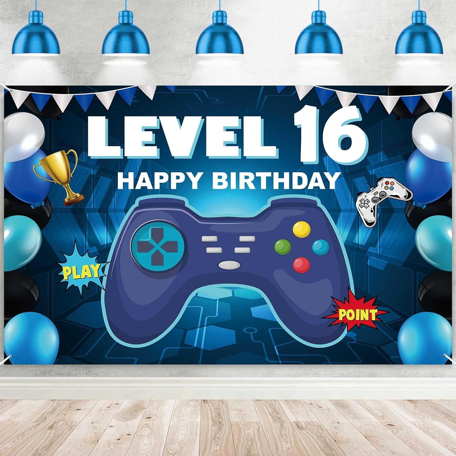 Level 16 Unlocked Happy 16 Birthday Level Up Banner Backdrop Cheers to ...