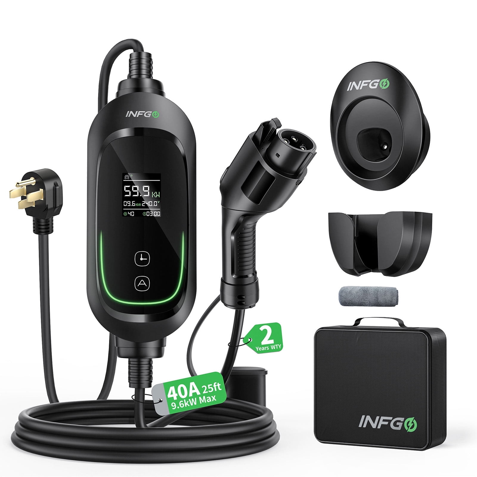 Level 2 EV Charger, 40Amp Portable Electric Car Charger 25FT Cable for ...