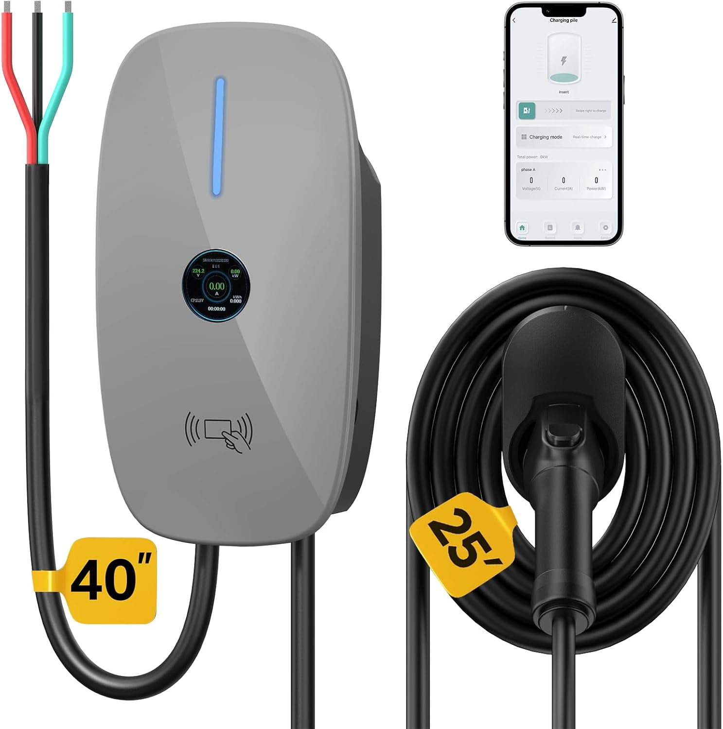 Level 2 EV Charger, 48 Amp Fast Electric Vehicle Charging Station with App and Screen Display ...