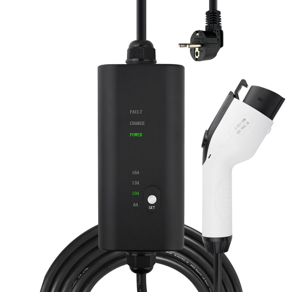 Level 2 EV Charger, Adjustable 16Amp 110-240V, 20ft Cable NEMA 6-20 Plug Adapter for SAE J1772 ...