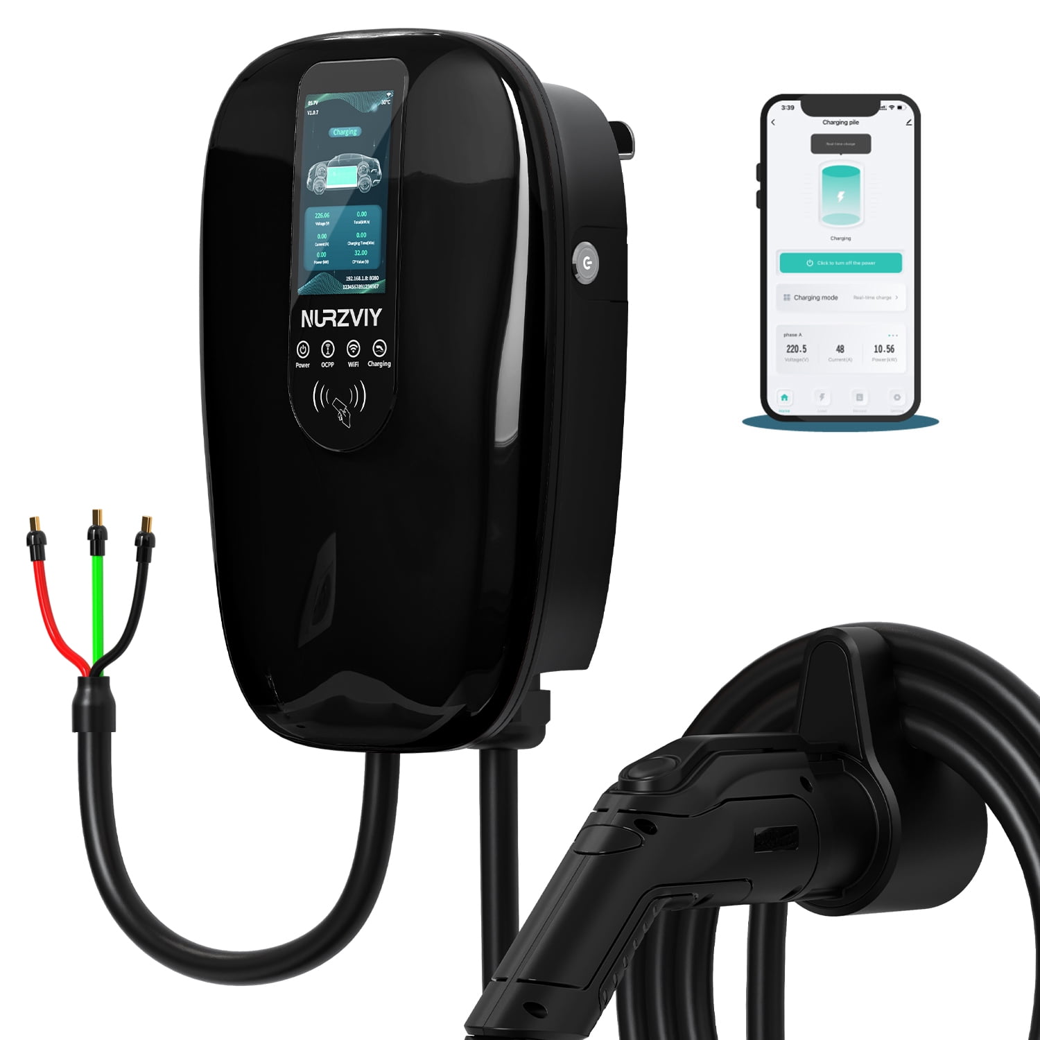 Level 2 EV Charger for Home NURZVIY 48 Amp 240V Electric Vehicle Charging Station with App ...