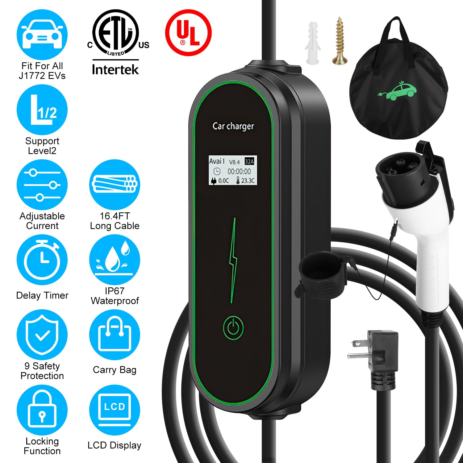 Level 2 EV Charger, Portable Electric Vehicle Charging Station w/ NEMA ...