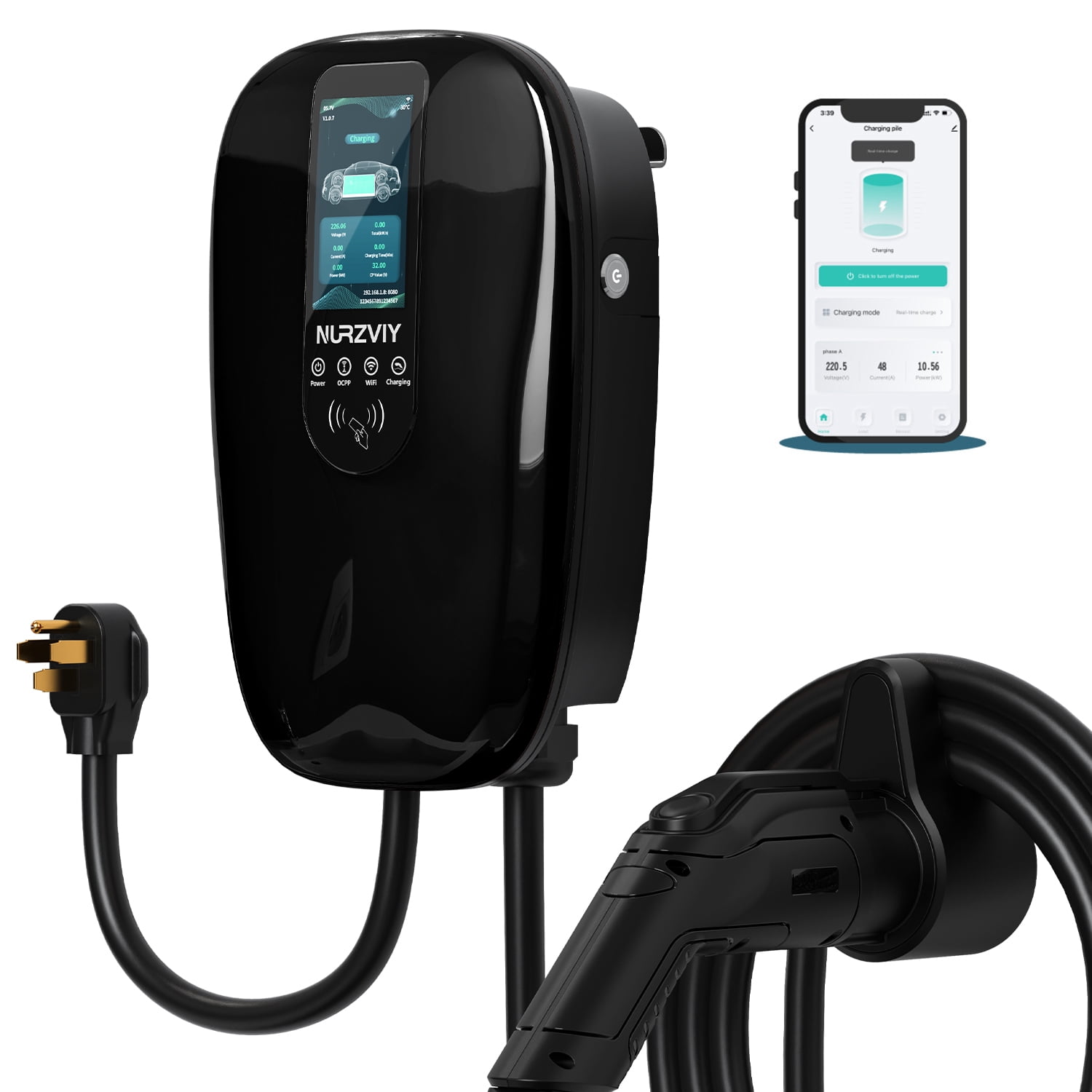 Level 2 EV Charger for Home NURZVIY 40 Amp Plug-in Electric Vehicle ...