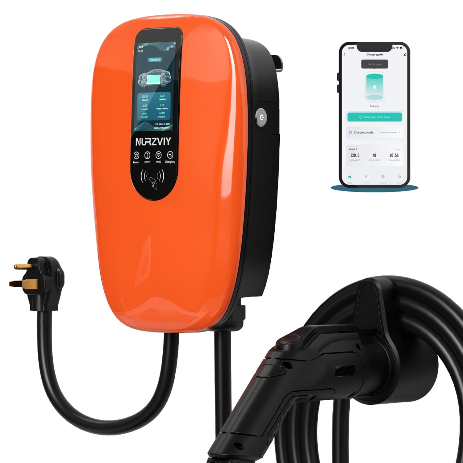 Level 2 EV Charger for Home NURZVIY 40 Amp Plug-in Electric Vehicle ...