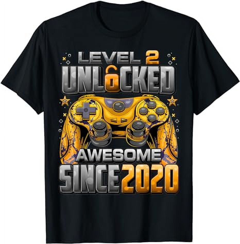 Level 2 Unlocked Awesome Since 2020 2nd Birthday Gaming T-Shirt ...