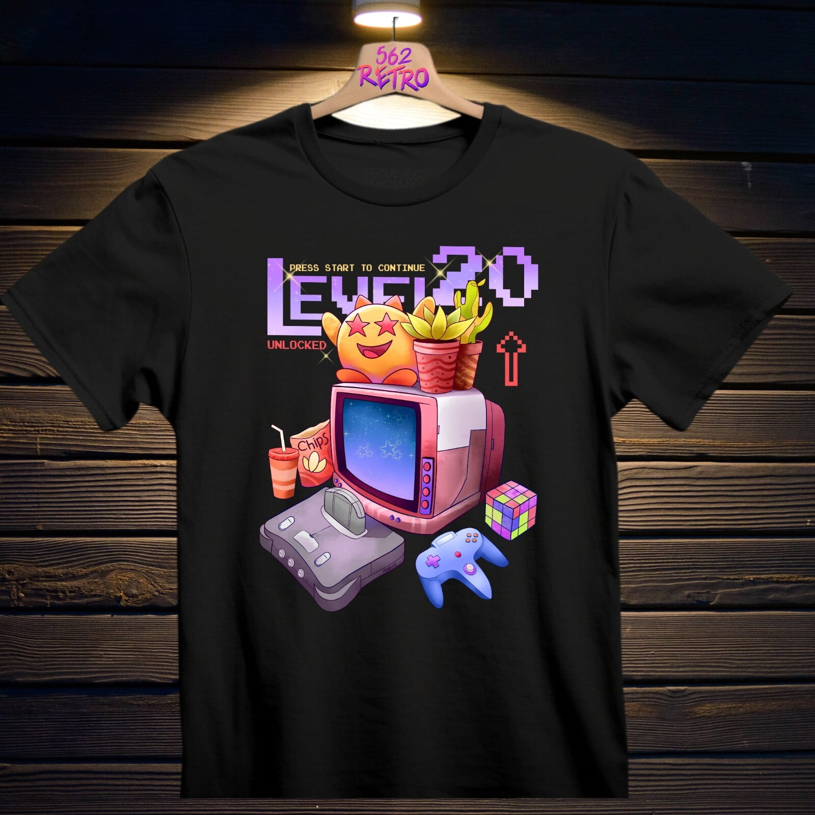 Level 20 Old School Gamer 90s 64Bit Retro Video Game Unisex Black T-Shirt Size S to 3XL ...