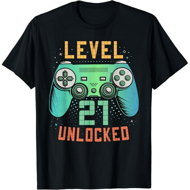 Level 21 Unlocked 21st Birthday Gamer Gifts 21 Year Old Male T-Shirt ...