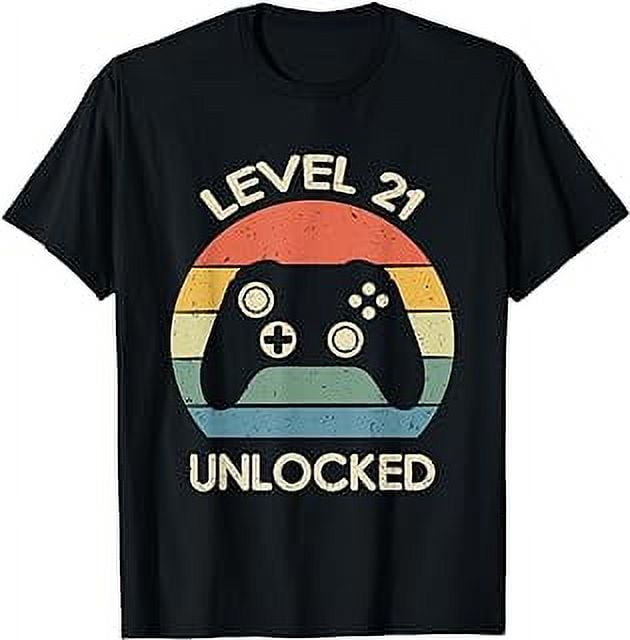 Level 21 Unlocked 21st Gaming Birthday Controller Gamer Gift T-Shirt ...