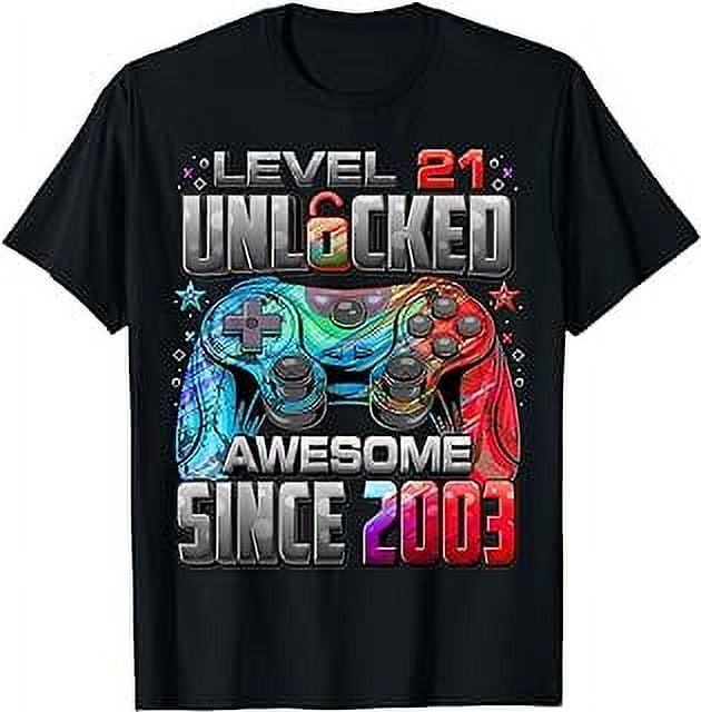 Level 21 Unlocked Awesome Since 2003 21st Birthday Gaming T-Shirt ...