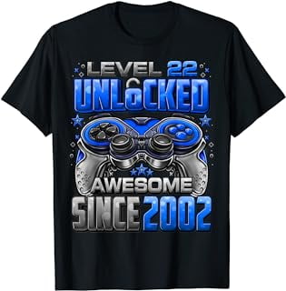 Level 22 Unlocked Awesome Since 2002 22nd Birthday Gaming T-Shirt ...
