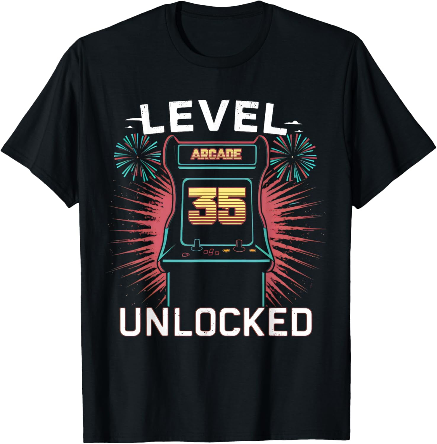 Level 35 Unlocked Video Game 35th Birthday Vintage Gamer 80s T-Shirt ...