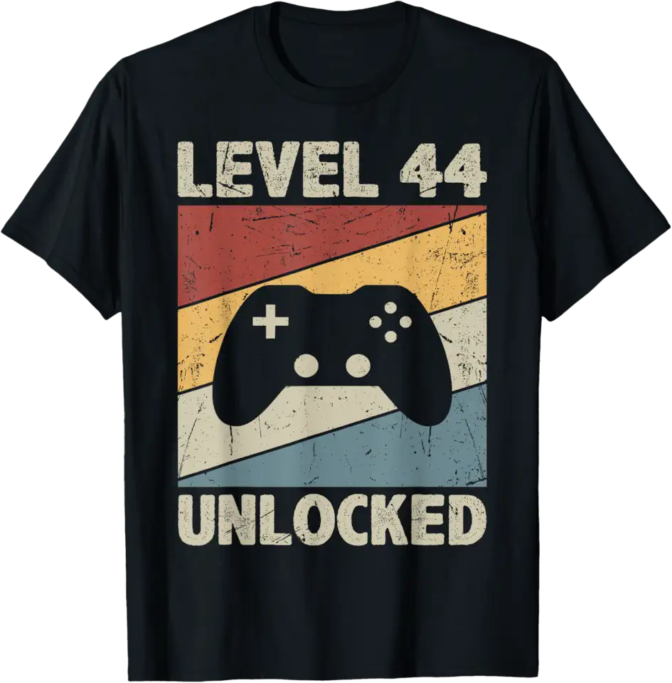 Level 44 Unlocked Video Gamer 44th Birthday Gift Vintage T-Shirt ...