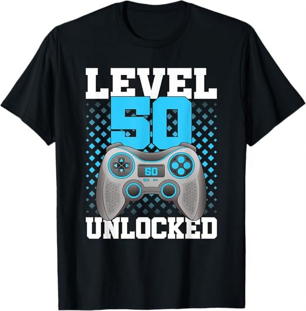 Level 50 Unlocked 50th Birthday Gamer 50 Years Old Gaming T-Shirt ...