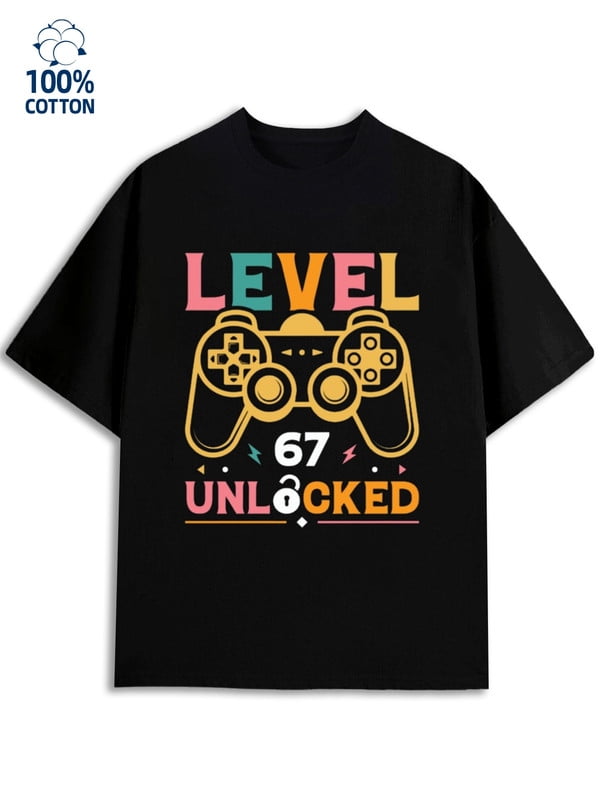 Level 67 Unlocked Tee Number Men's T-Shirt - 180G Cotton Black, Retro ...