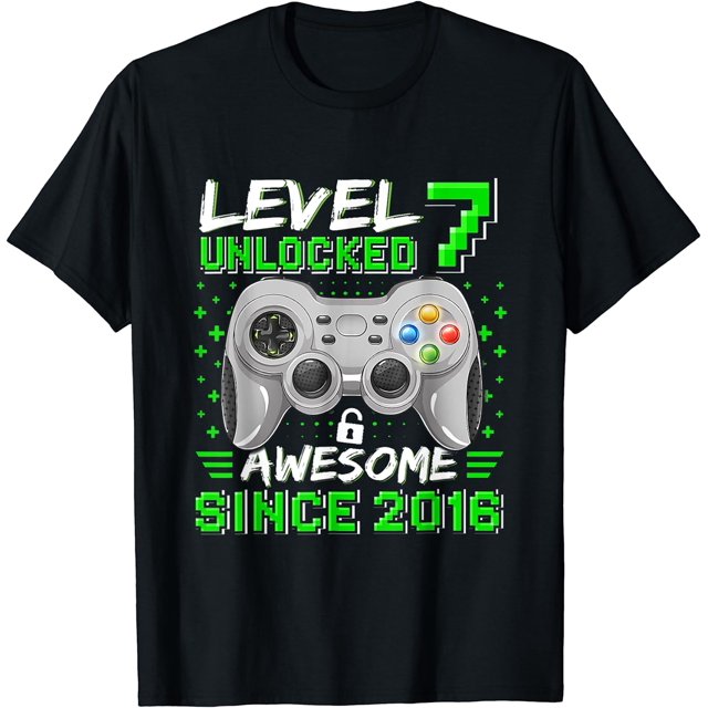 Level 7 Unlocked Awesome 2016 Video Game 7th Birthday Gamer T-Shirt ...