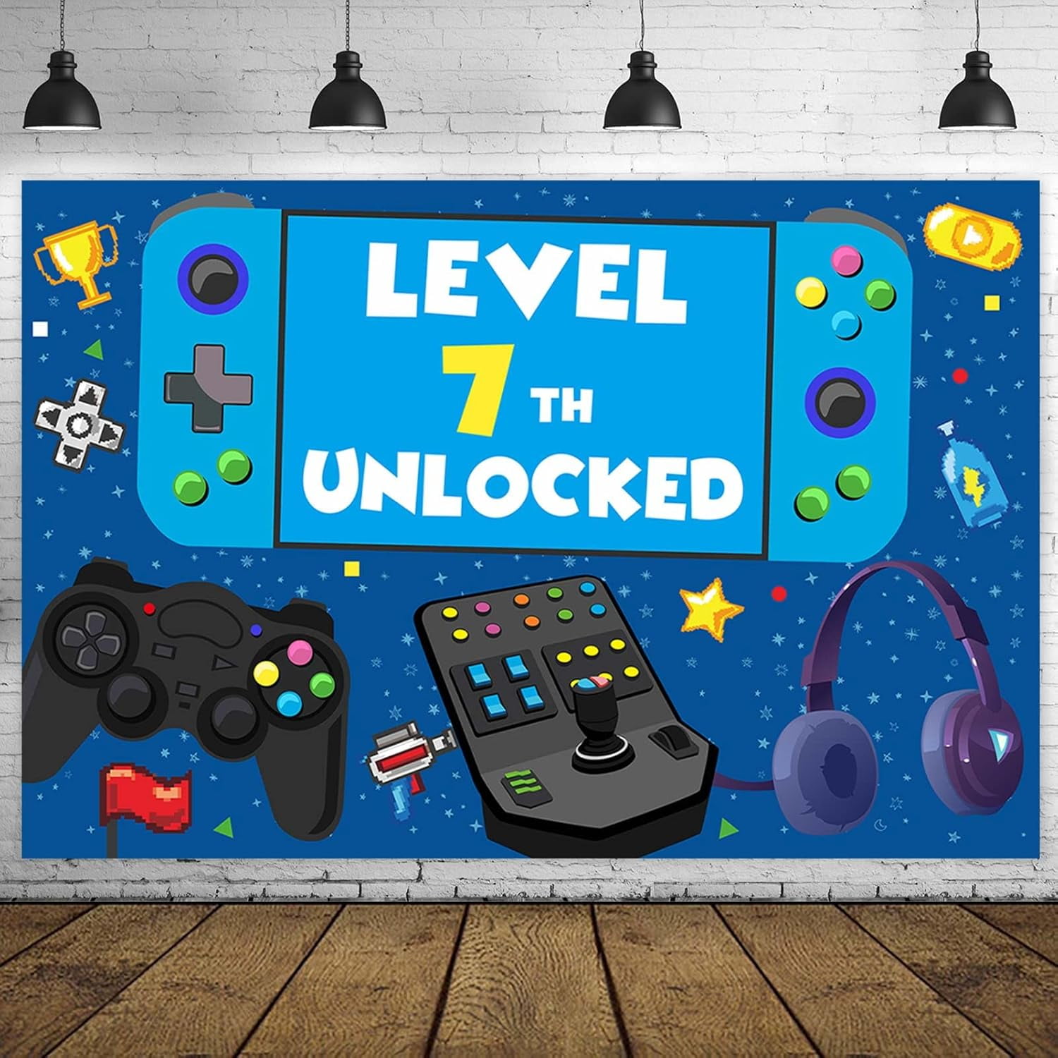Level 7th Unlocked Happy 7th Birthday Level Up Banner Backdrop Video ...