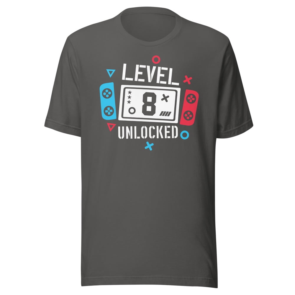 Level 8 Gamer unlocked, gamer design Unisex t-shirt (Asphalt, L ...