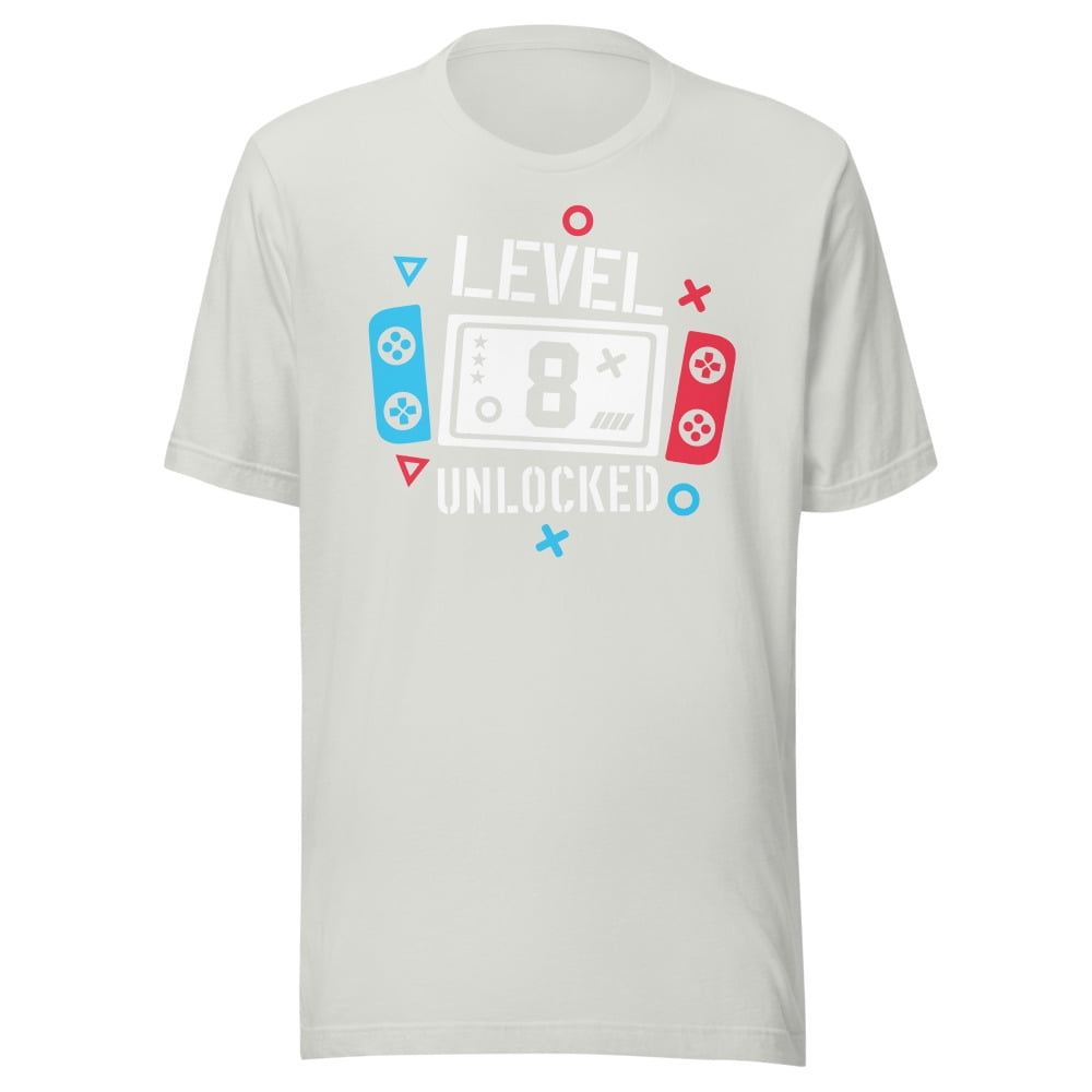 Level 8 Gamer unlocked, gamer design Unisex t-shirt (Silver, S ...