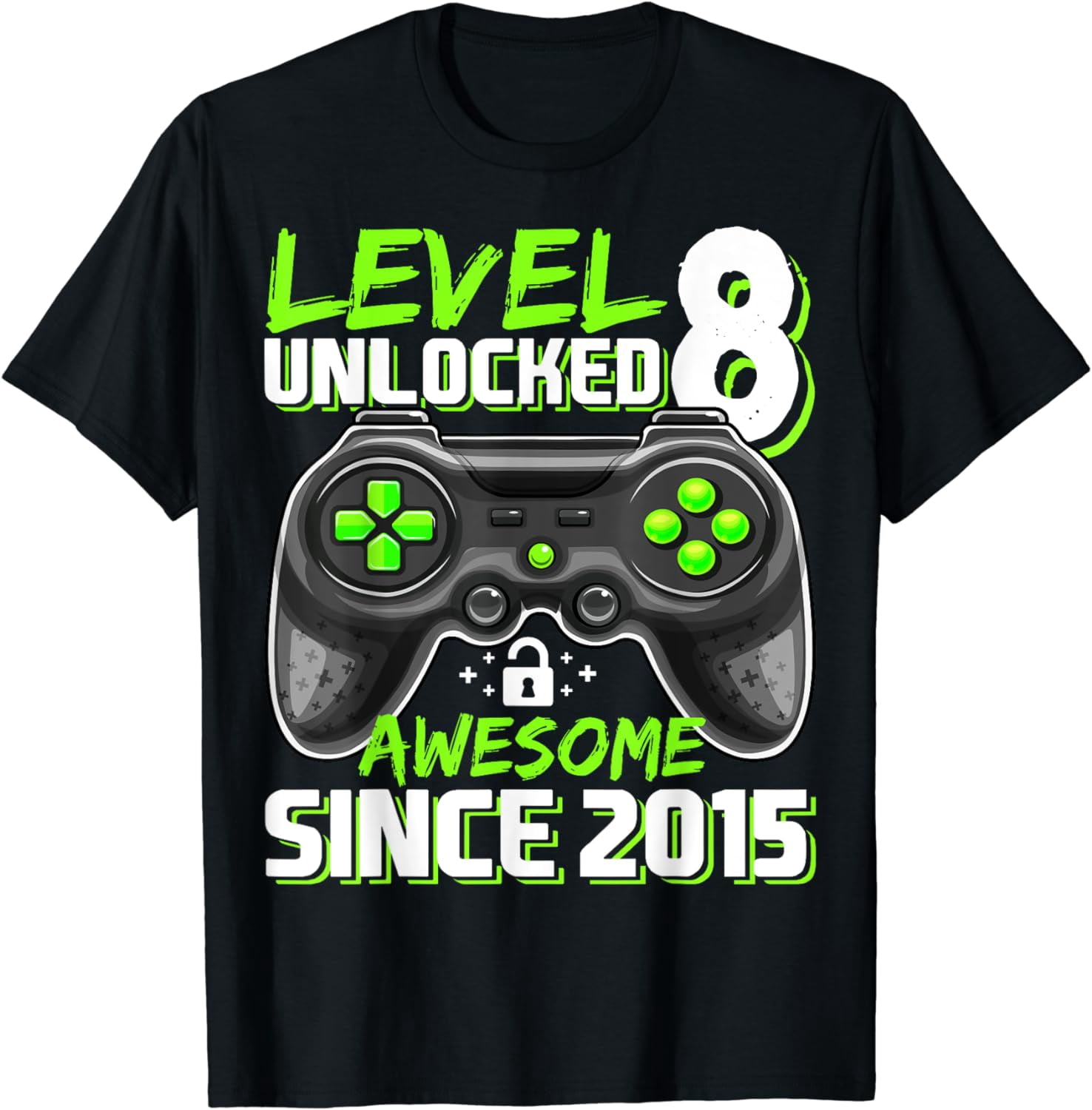 Level 8 Unlocked Awesome 2015 Video Game 8th Birthday Boy T-Shirt ...