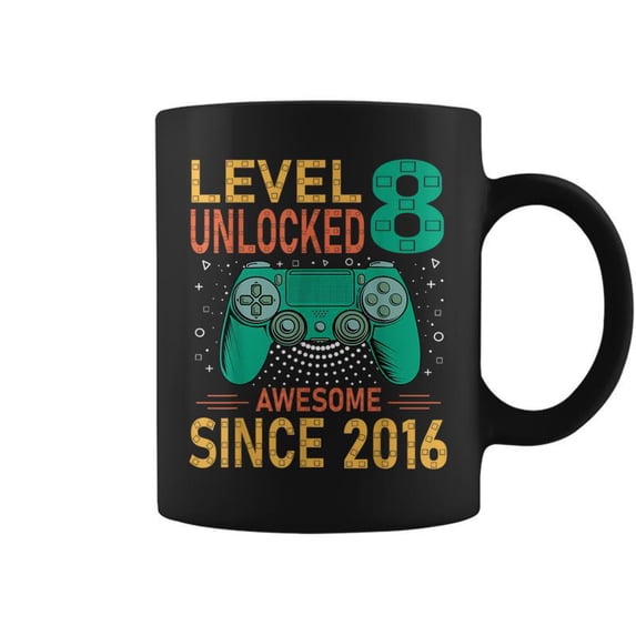 Level 8 Unlocked Birthday 8Th Birthday Gaming 8 Years Old Coffee Mugs ...