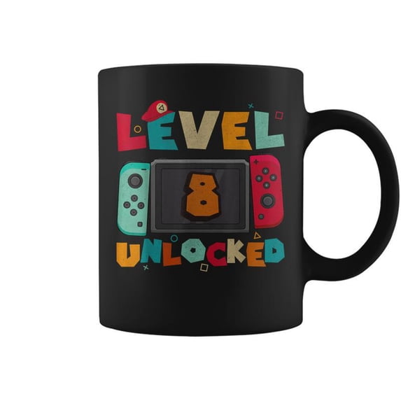 Level 8 Unlocked Gaming Birthday Boys Kid 8Th Birthday Gamer Coffee ...
