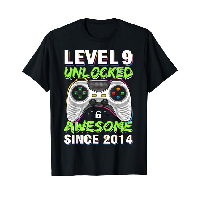 Level 9 Unlocked 9th Birthday 9 Year Old Boy Gifts Gamer T-Shirt ...