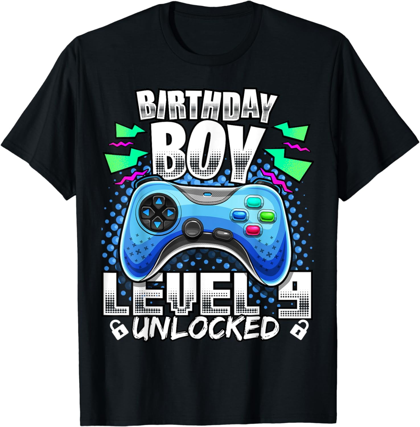Level 9 Unlocked Video Game 9th Birthday Gamer Gift Boys T-Shirt ...