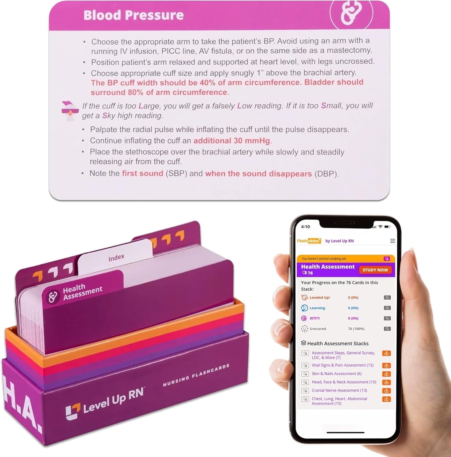 Level UP RN Health Assessment LPN RN Review Flash Cards–Essentials for Nursing School (82 Cards ...