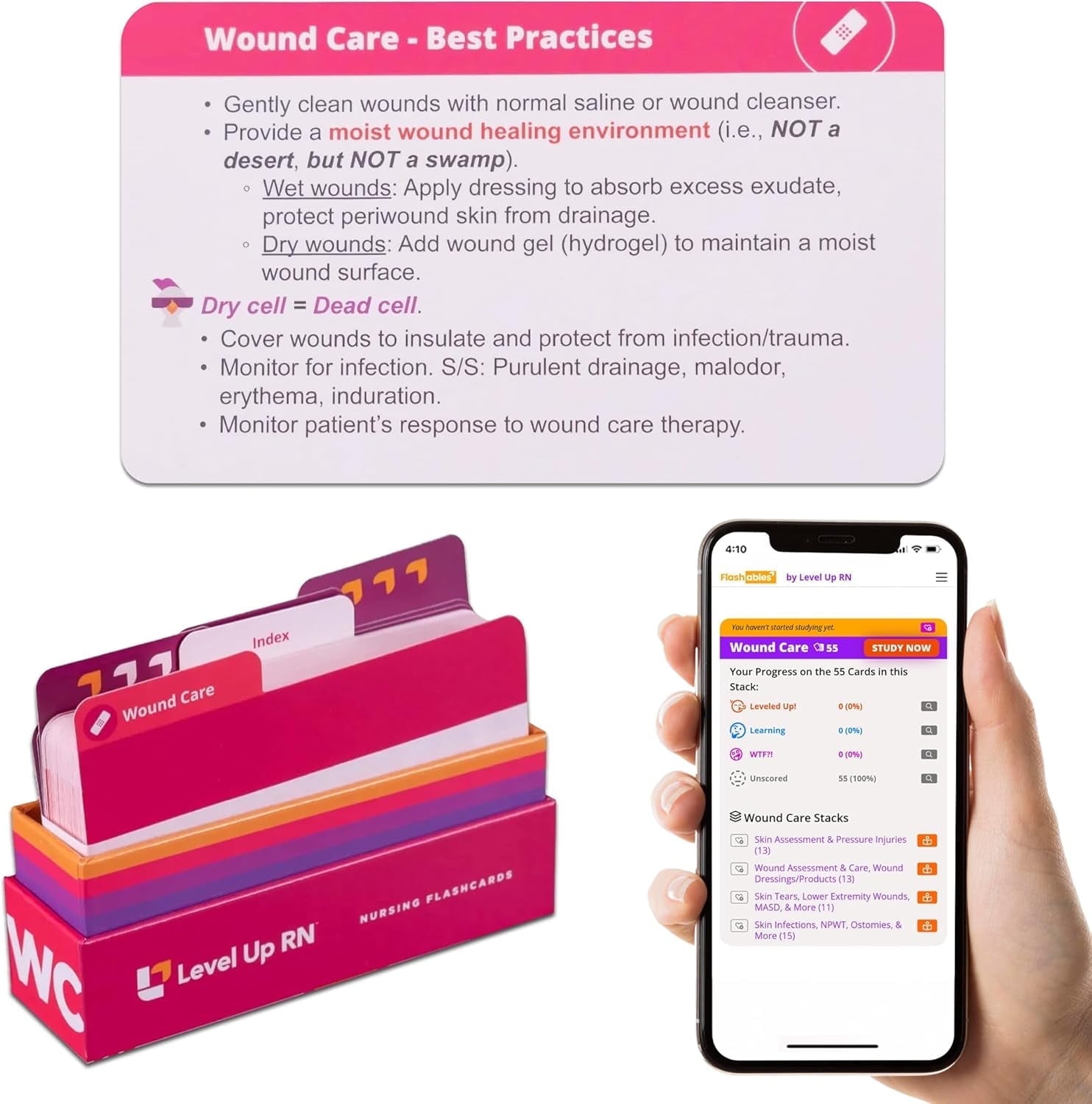 Level UP RN Wound Care LPN RN Review Flash Cards–Essential for Nursing School (58 Cards ...