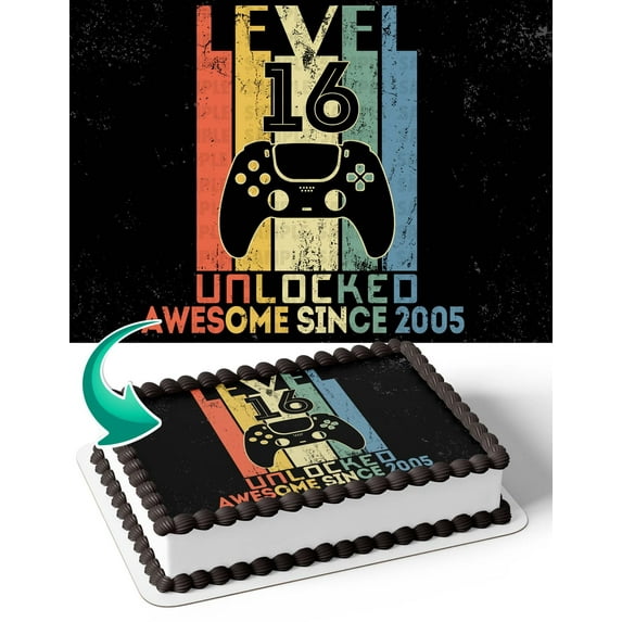 Level Unlocked Gamer Edible Image Cake Topper Personalized Birthday ...