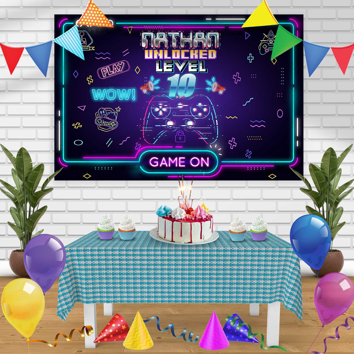 Level Unlocked Gamer GM Birthday Banner Personalized Party Backdrop ...