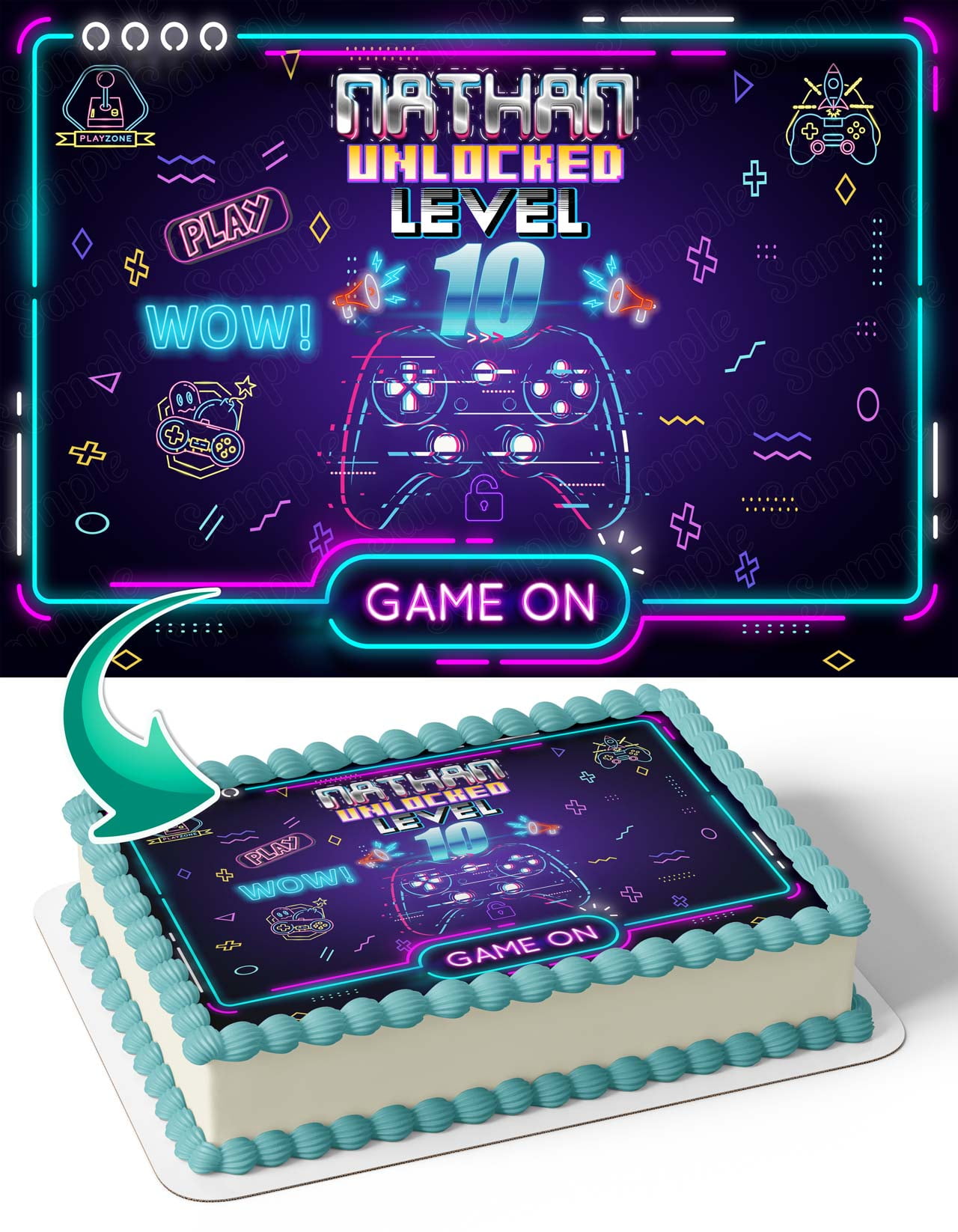 Level Unlocked Gamer GM Edible Image Cake Topper Personalized Birthday ...