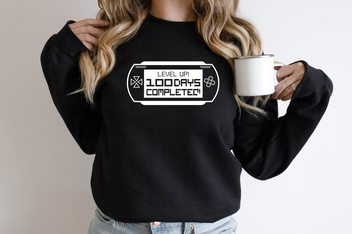 Level Up 100 Days Completed Gameboy 100th Day Of School Sweatshirt All ...