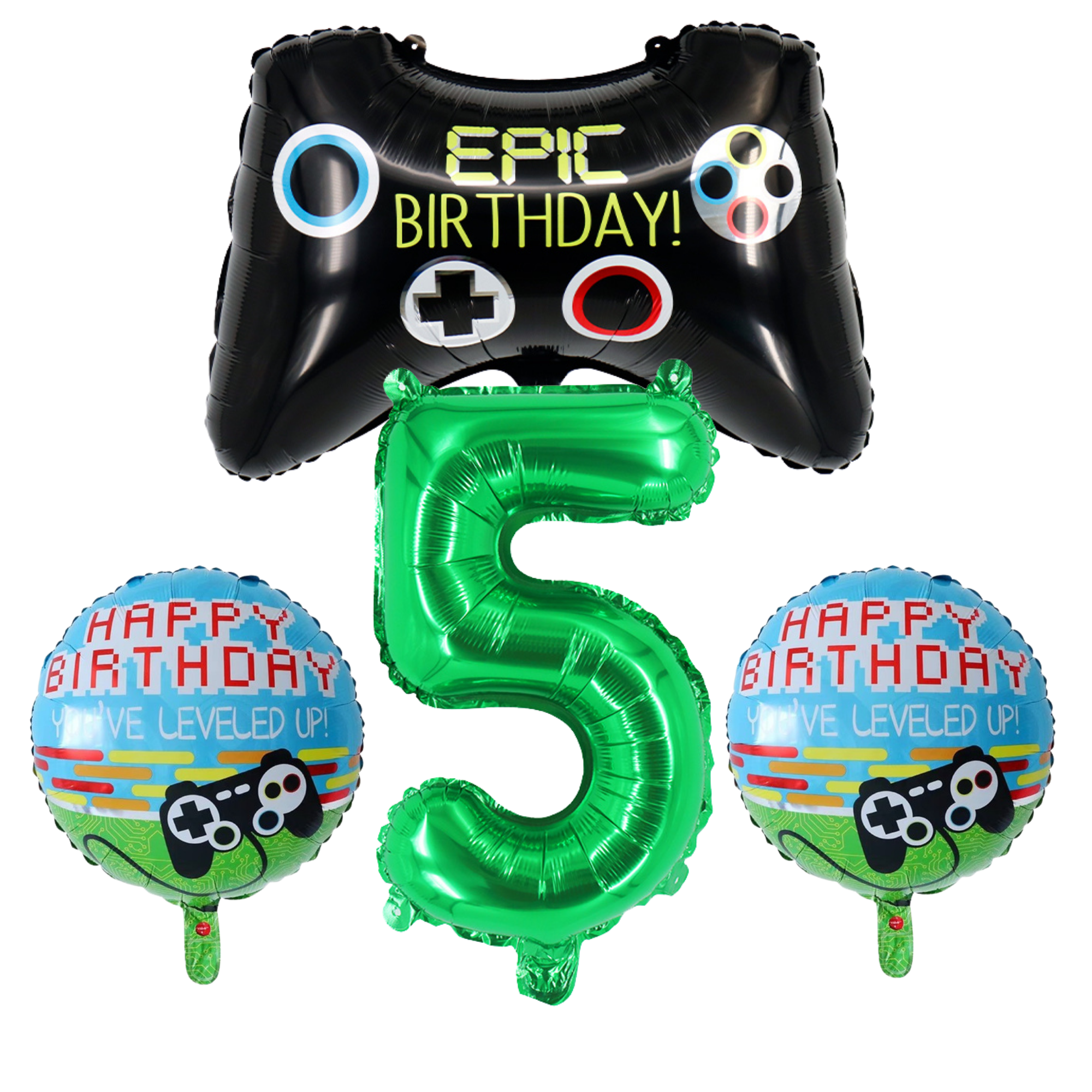 Level Up! 5th Birthday Gamer Party Foil Balloons Set Green Black ...
