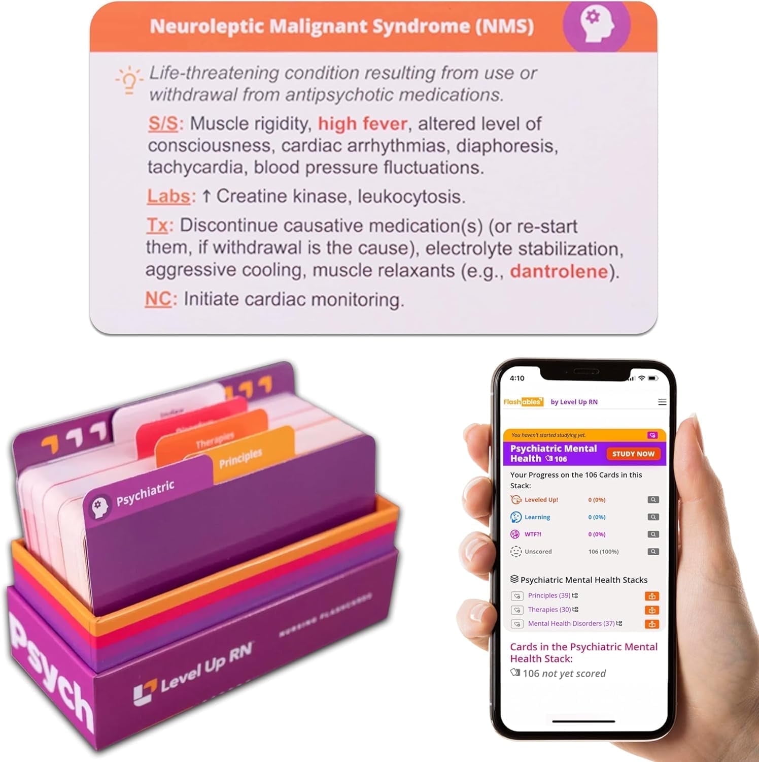 LevelUp RN Psych Mental Health LPN RN Flash Cards-Essential Nursing School Info, 3" x 5" (111 ...