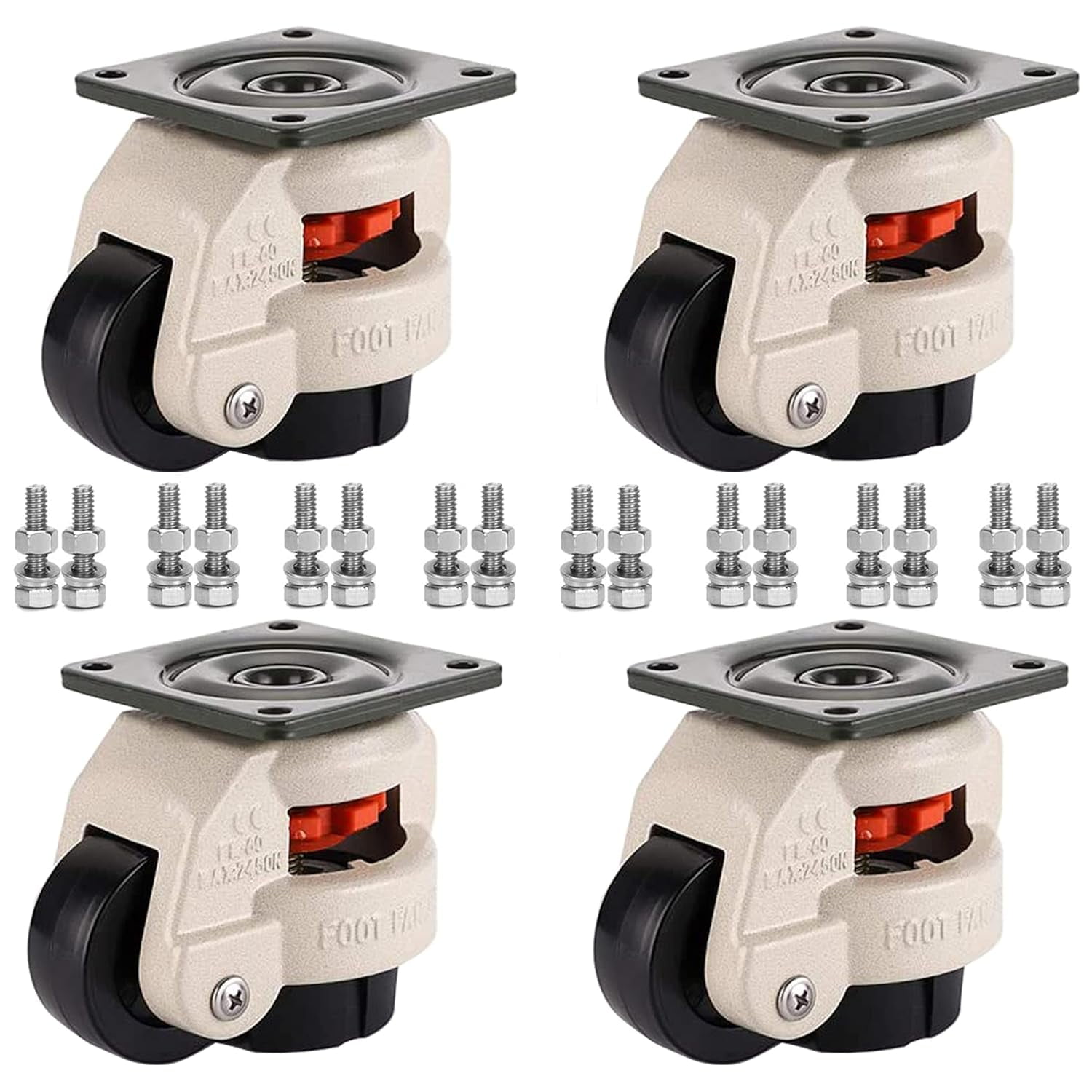 Leveling Casters Heavy Duty, Set of 4 Capacity 2400 Lbs- Retractable ...