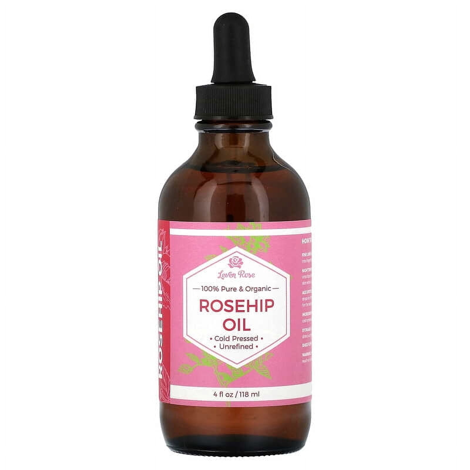 Leven Rose, 100% Pure & Organic, Rosehip Oil, 4 fl oz (118 ml) Pack of ...
