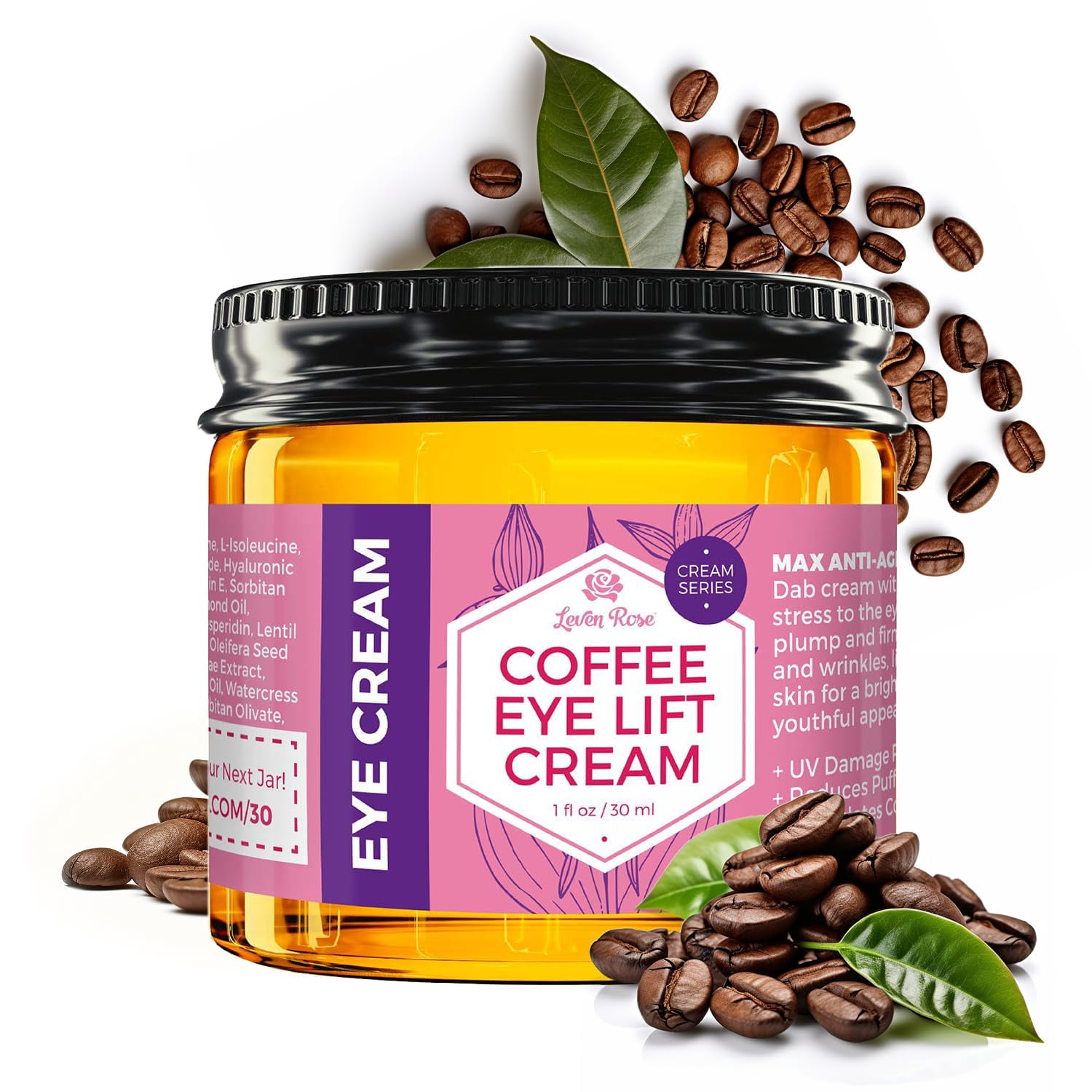 Leven Rose Lifting Coffee Eye Cream 1 oz - Natural Caffeine Eye Cream ...