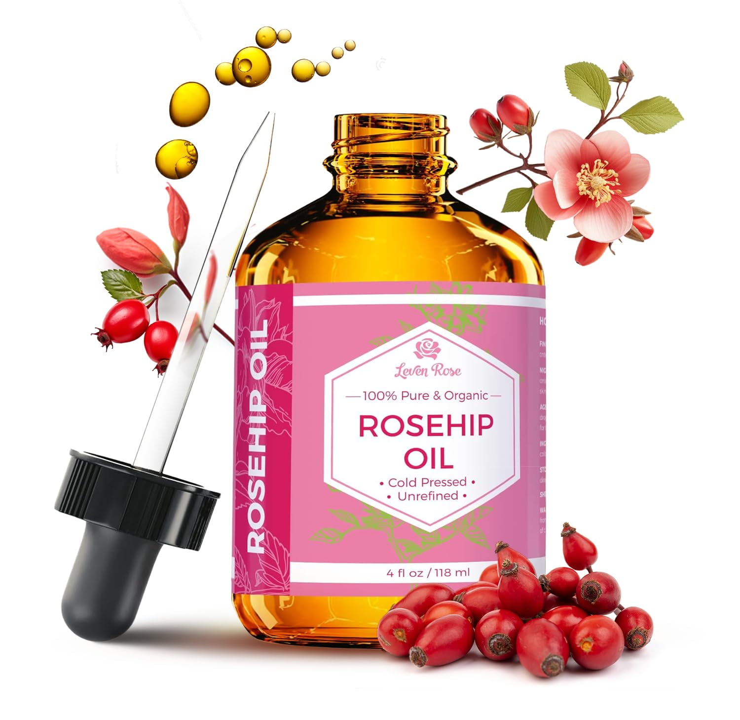 Leven Rose Rosehip Seed Oil For Face 4 Oz Pure Rosehip Oil For Face