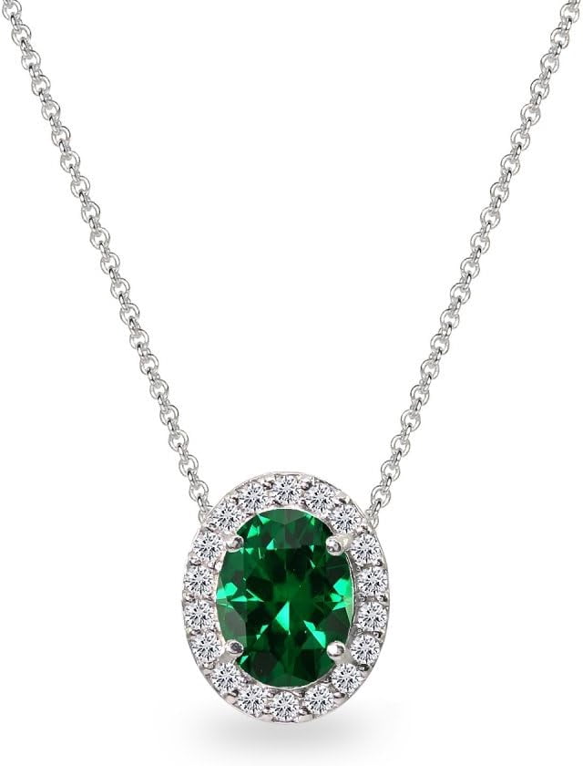 Levent Sterling Silver Genuine or Synthetic Gemstone & CZ Oval Halo ...