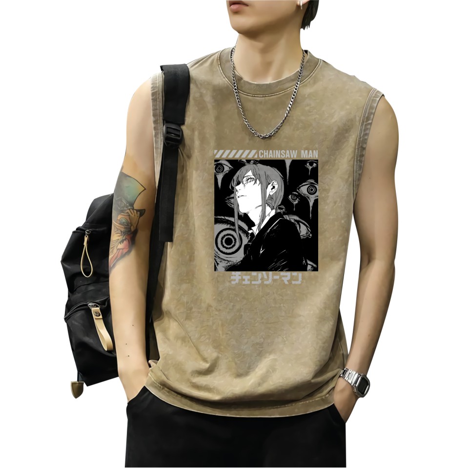 Leveorch Anime Character Denji Washed Tank Top Power Makima Pochita ...