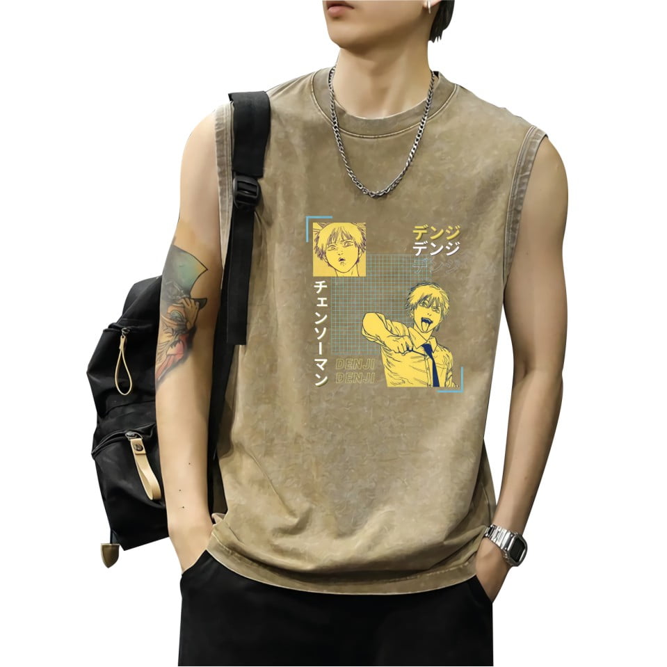 Leveorch Anime Character Denji Washed Tank Top Power Makima Pochita ...