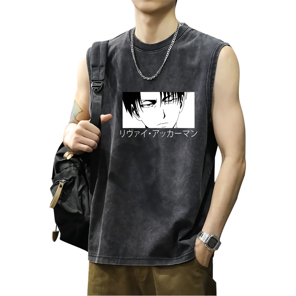 Leveorch Attack On Titan Washed Tank Tops Anime Mens Summer Sleeveless ...