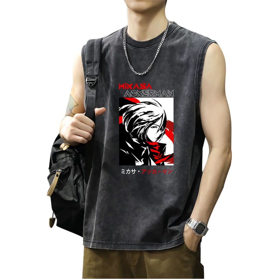 Leveorch Attack On Titan Washed Tank Tops Anime Mens Summer Sleeveless ...