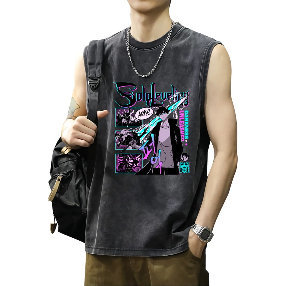 Leveorch Sung Jin-Woo Anime Washed Tank Top Anime Popular Character ...