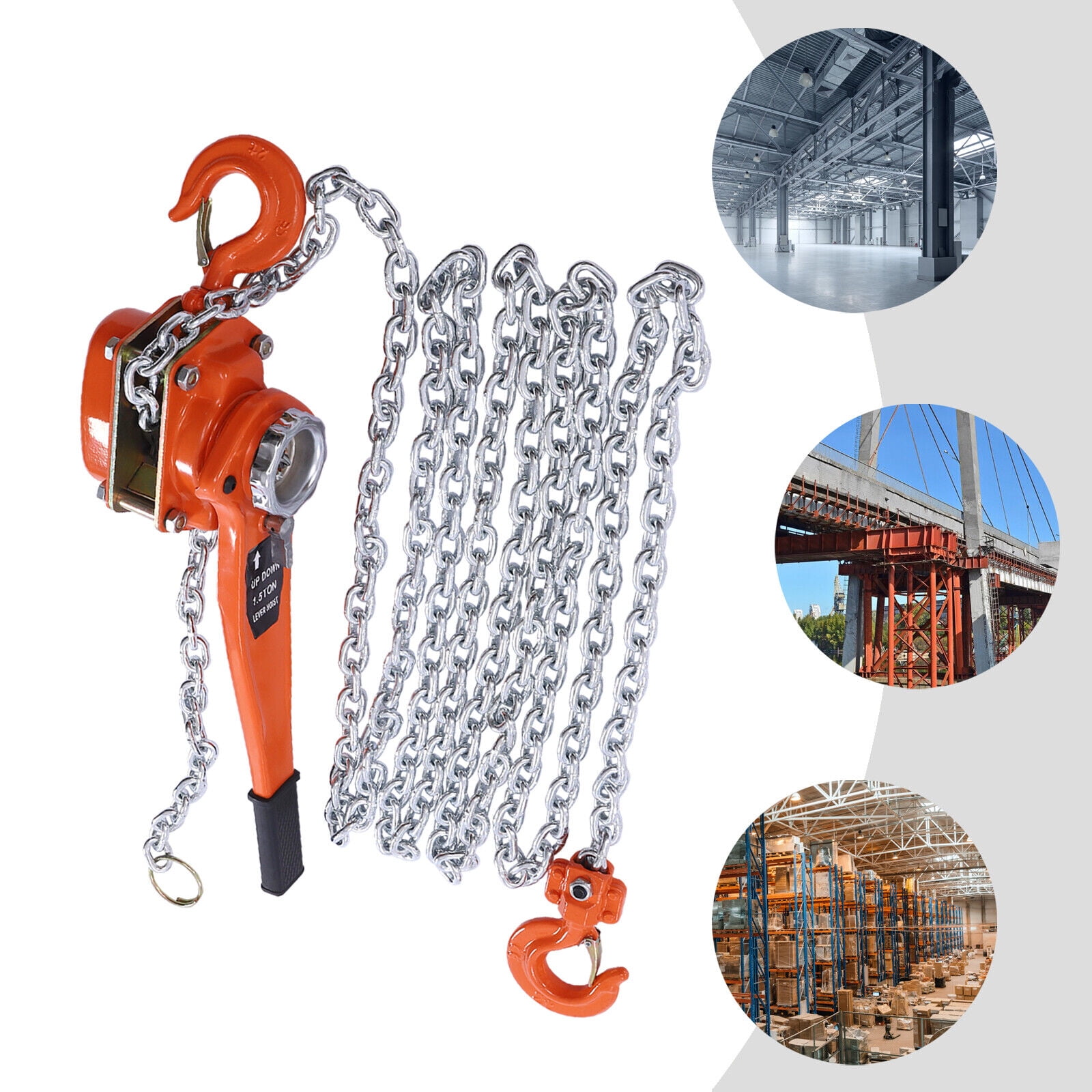 Lever Block Chain Hoist Ratchet Type Come Along Puller 20 FT Lifter 1.5 ...