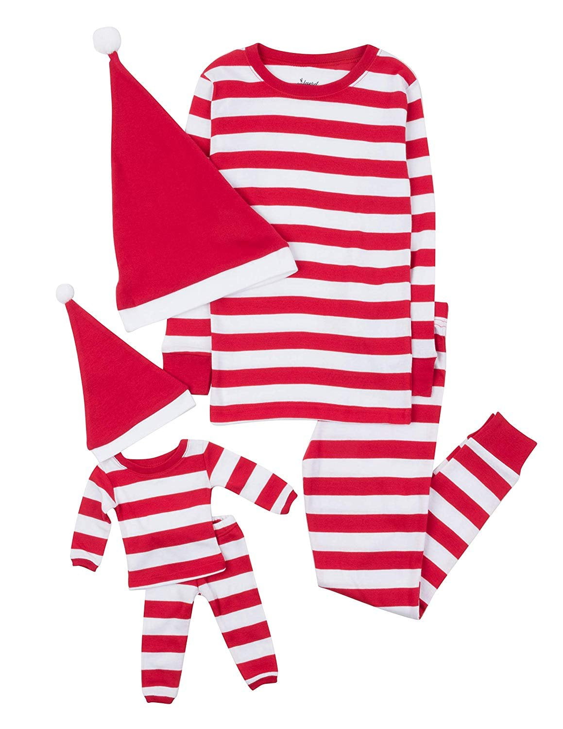Leveret Girl and Doll Cotton Pajamas Red & White Stripes with Hat 10 ...